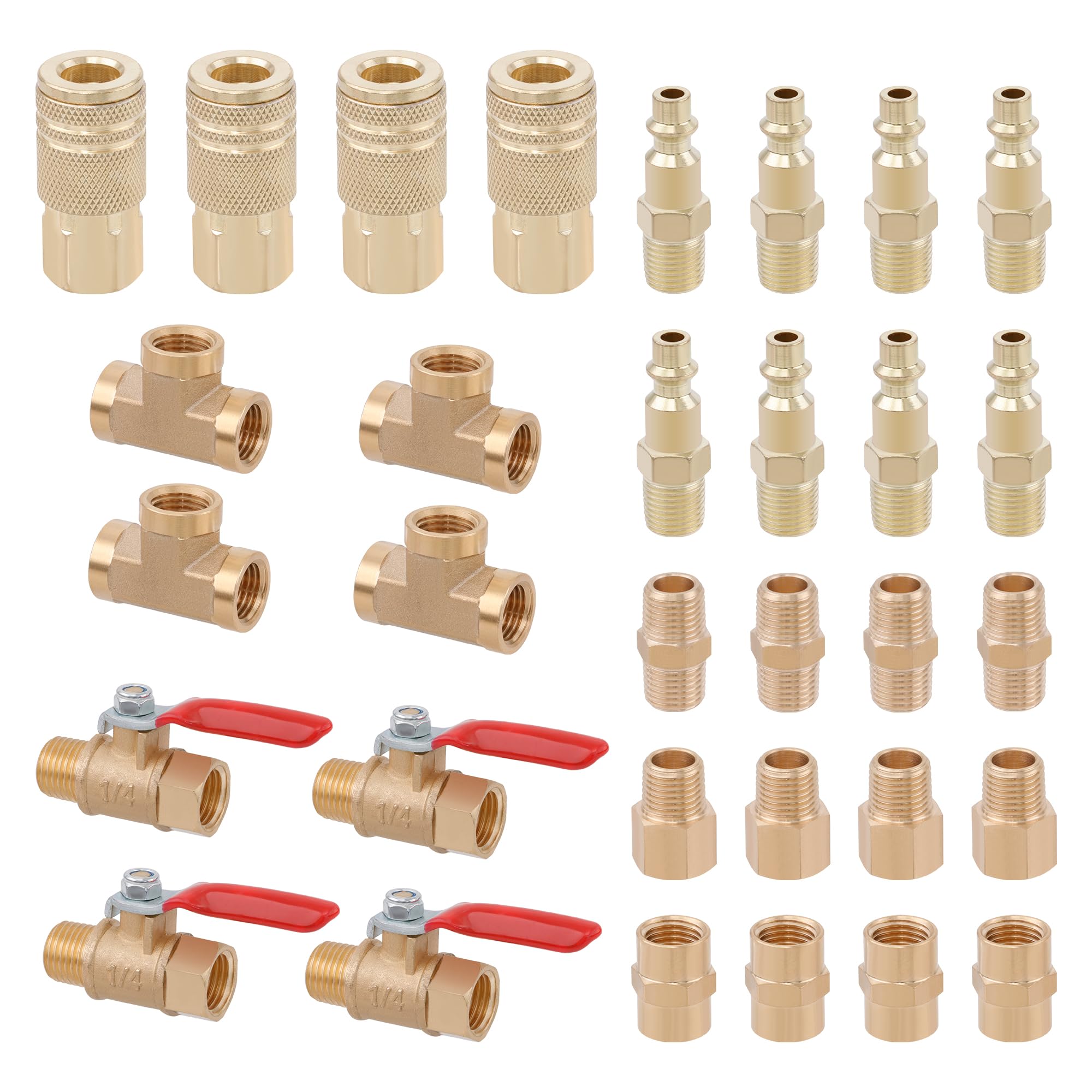KOOTANS 32PCS 1/4" NPT Brass Pipe Fittings Kit Air Hose Fitings, Ball ...