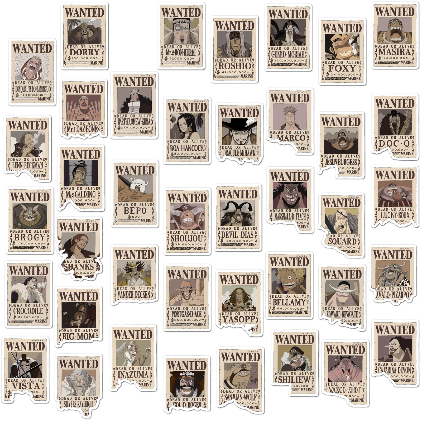 80pcs Anime Wanted Poster Stickers, Cute Vinyl Waterproof Pirate Manga ...
