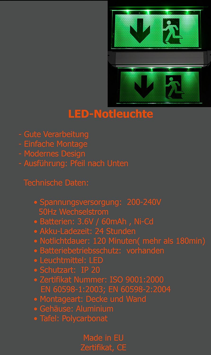 Emergency Exit Escape Route Lighting with Downwards Arrow – BigaMart