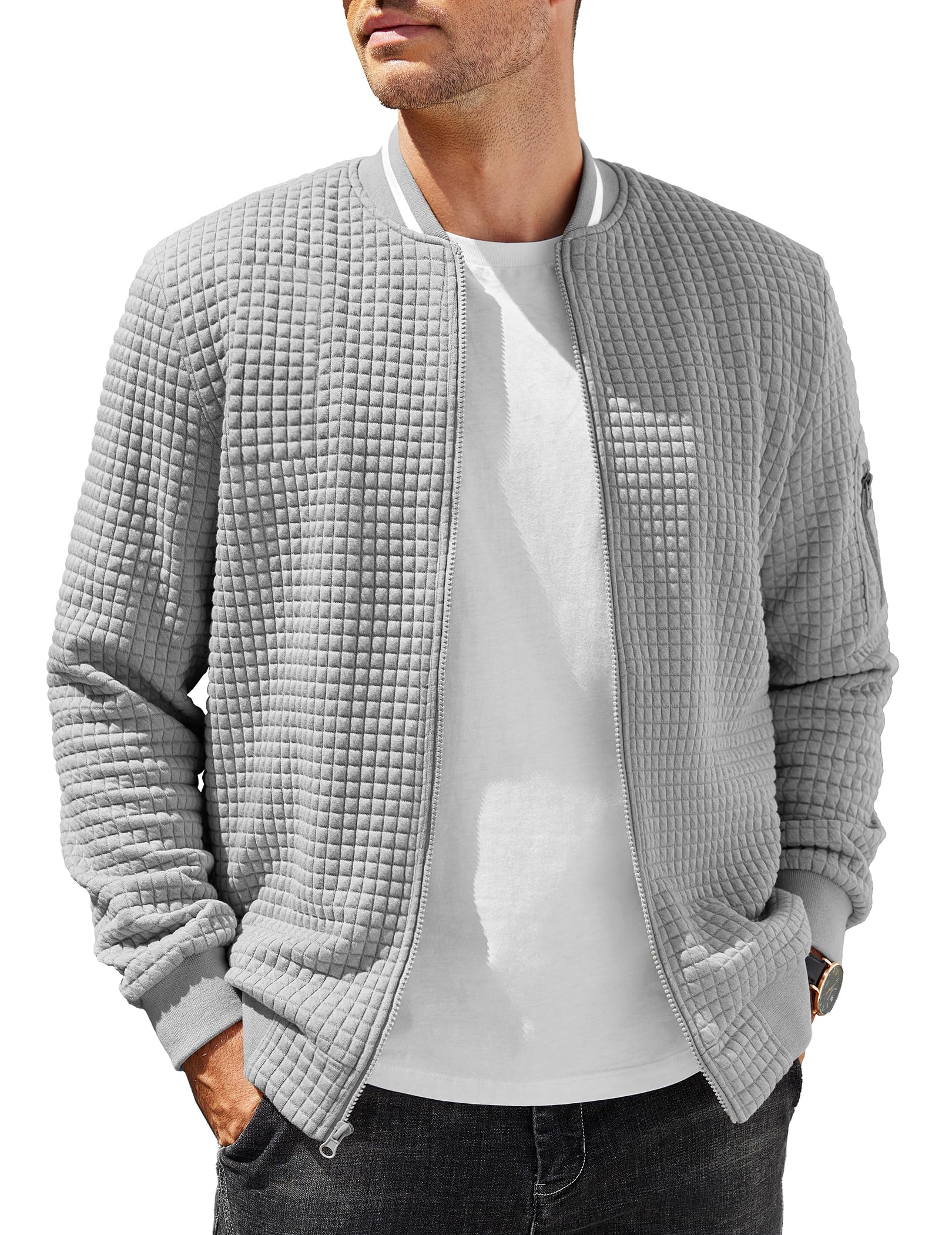 COOFANDY Men'S Cardigan Jacket Varsity Jacket Coat Casual Fashion Bomber Waffle Jacket for sale ...