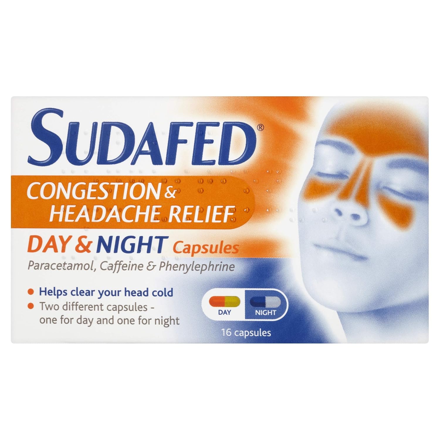 Sudafed Congestion Headache Relief Day and Night Capsules, 16-Count ...