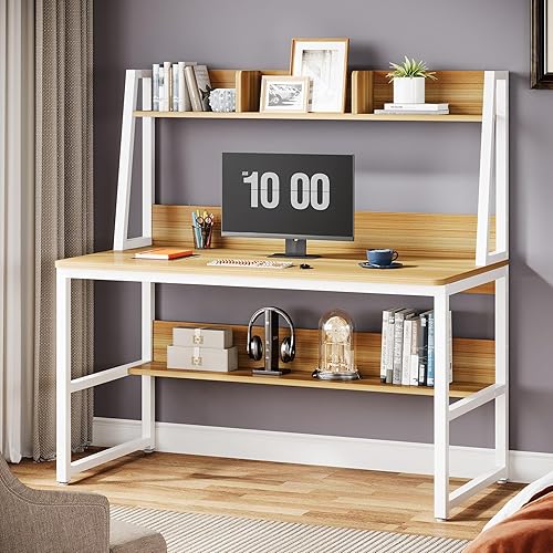Tribesigns Computer Desk with Hutch, 47 inches Home Office Desk with ...