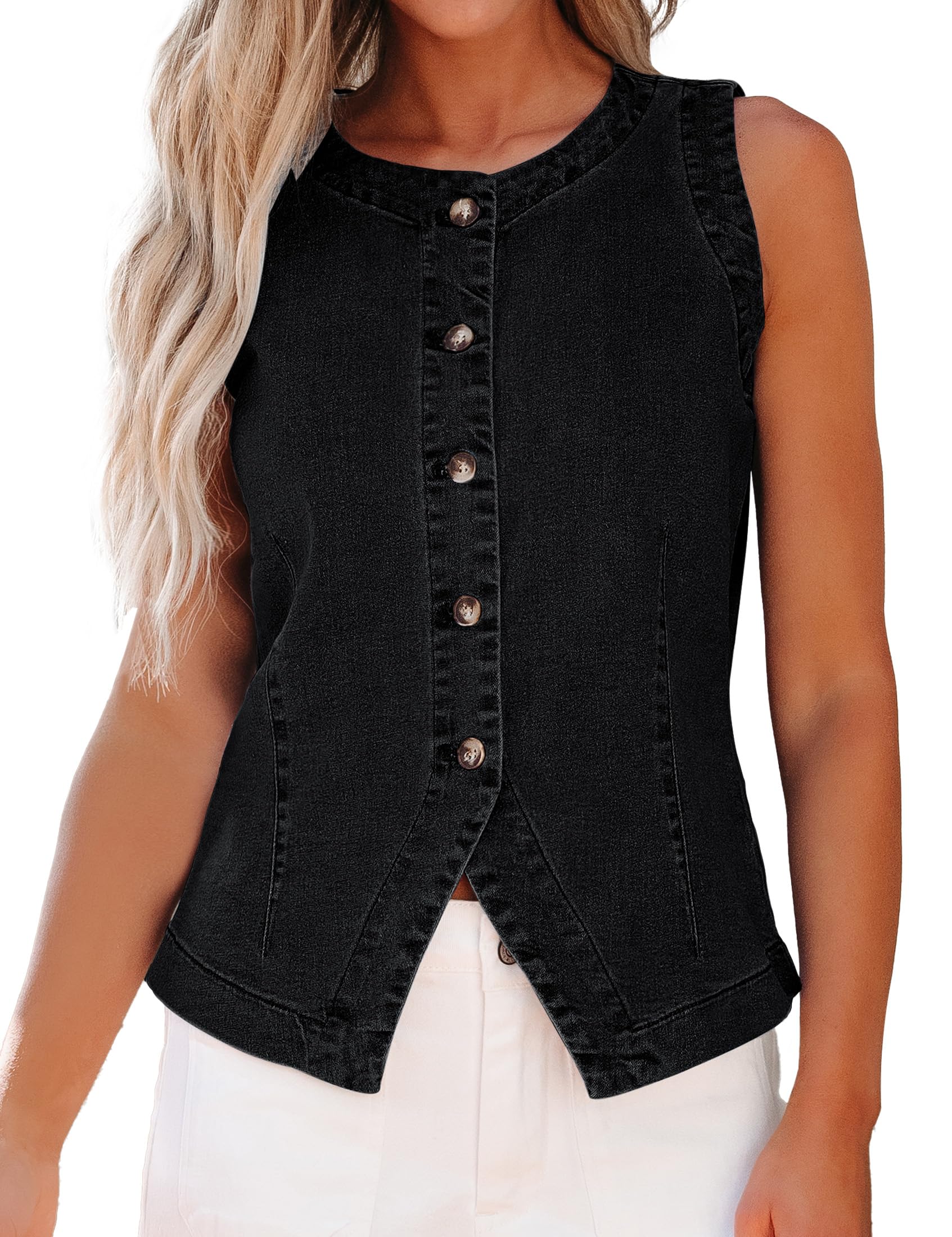 luvamia Denim Vests for Women 2025 Summer Strechy Jean Vest Top Country ...