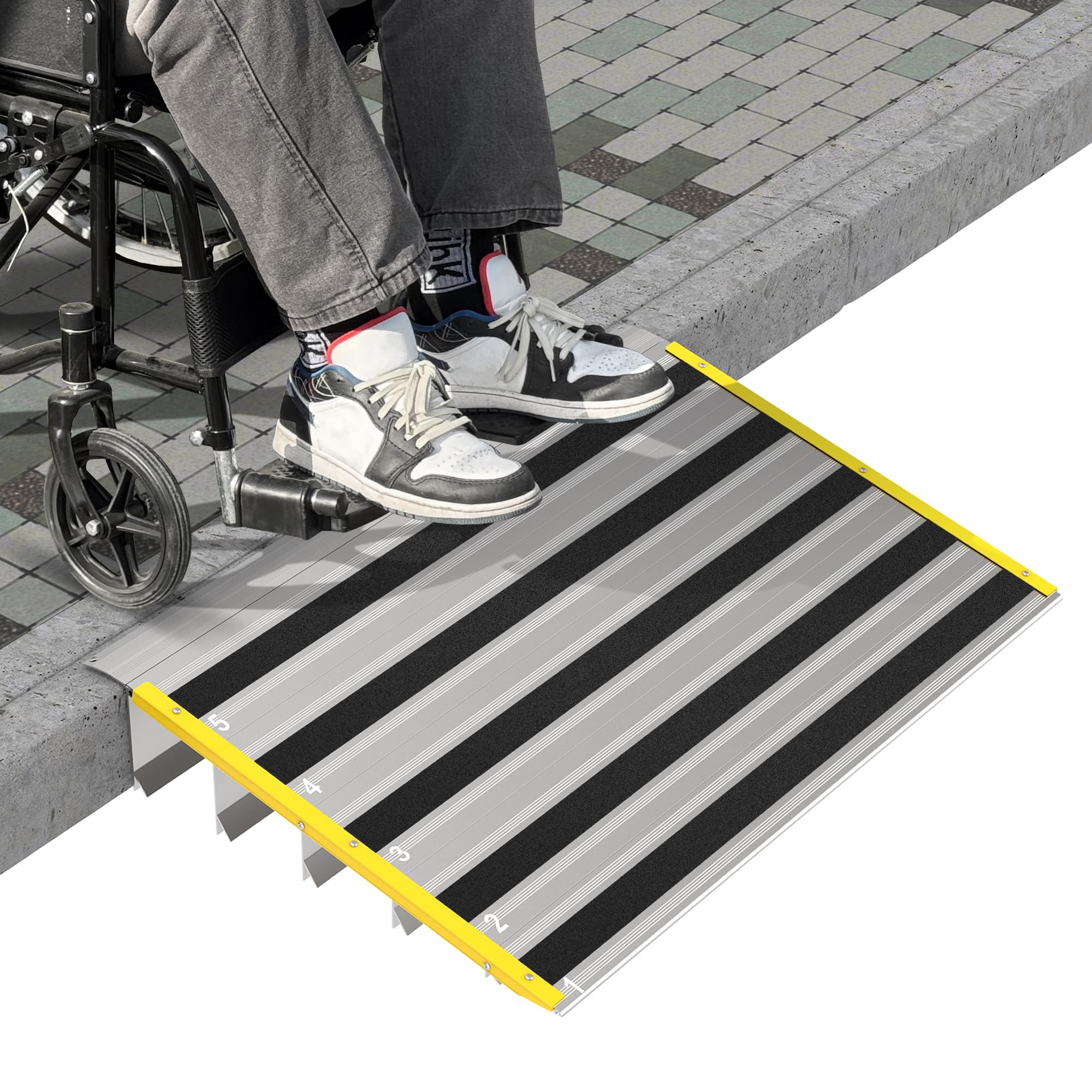 Nuvium 5" Rise Door Threshold Ramps for Doorways, Stable Yellow Edge ...