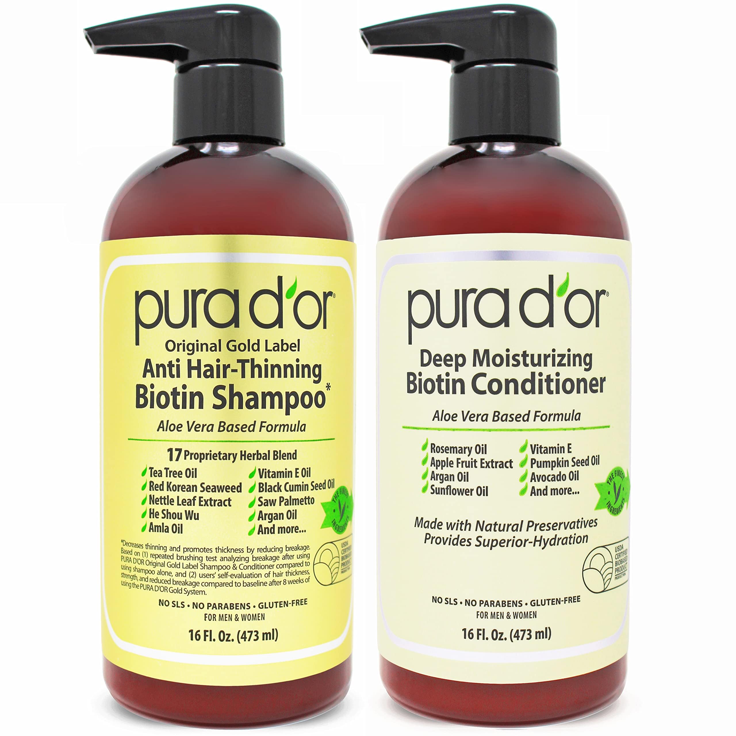 PURA D'OR Anti-Thinning Biotin Shampoo & Deep Moisturizing Conditioner ...