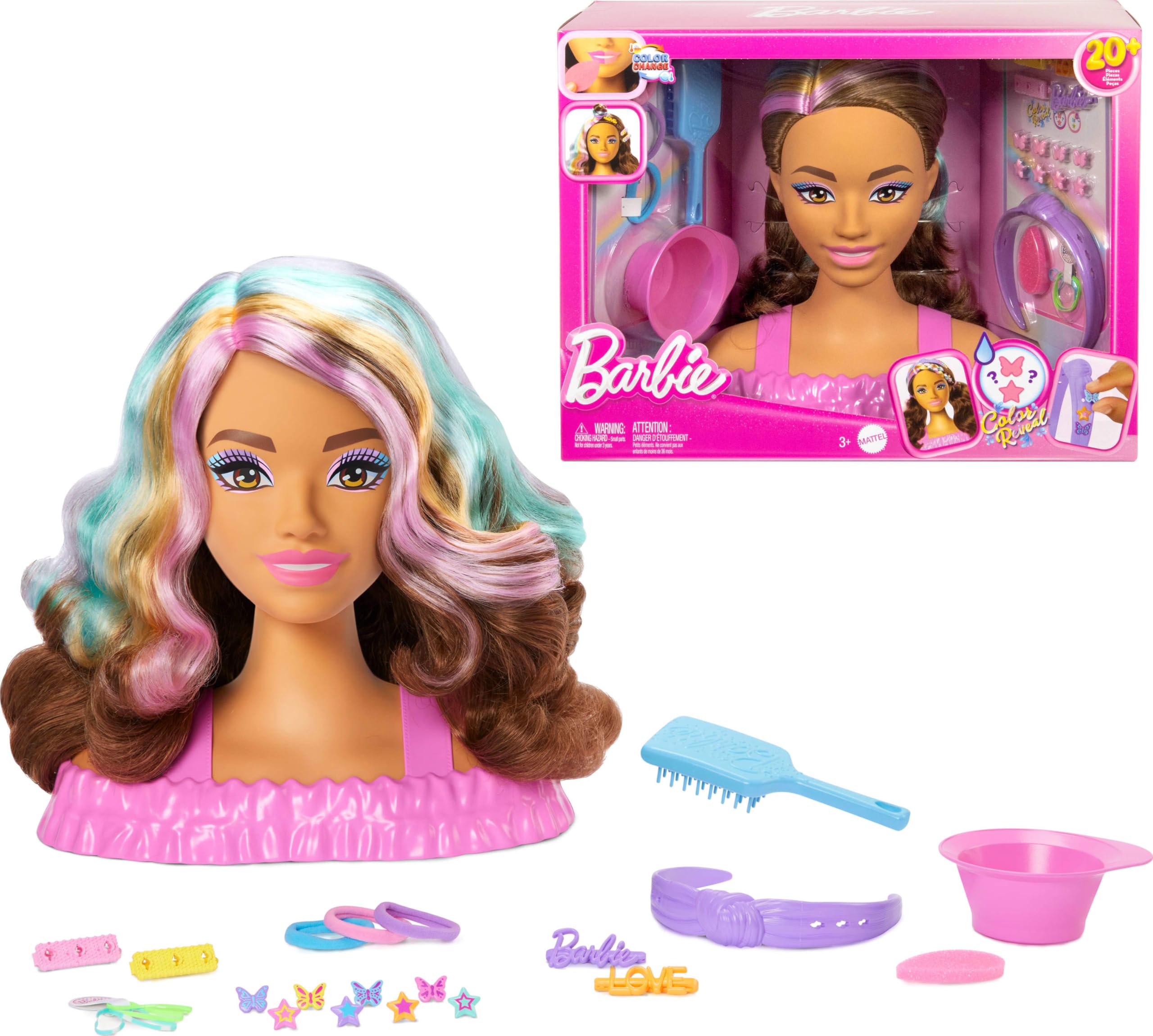 Barbie Doll Styling Head, Dark Brown Hair with 20+ Hair Styling ...