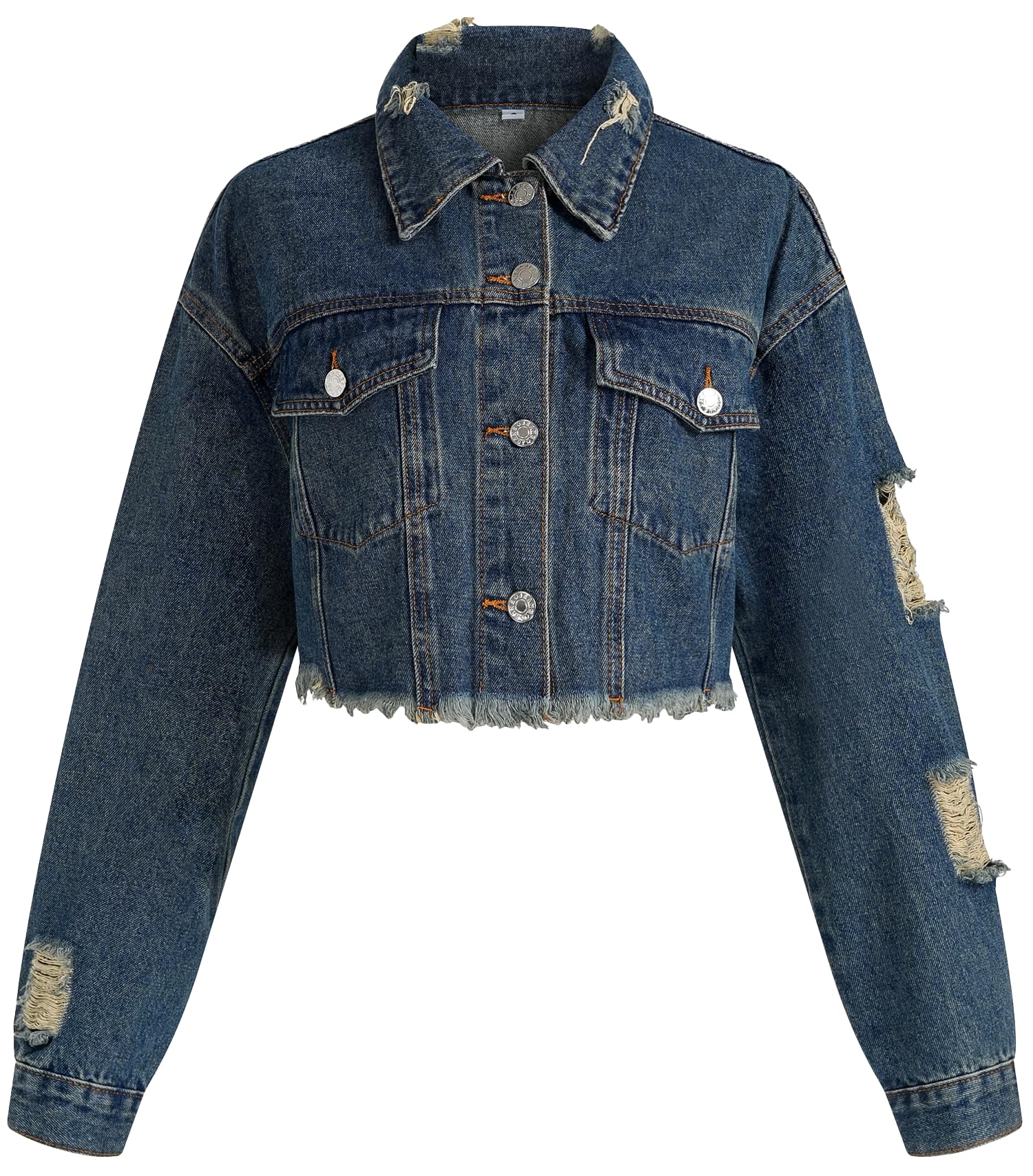 andy & natalie cropped jean jacket for women ripped short fashion ...