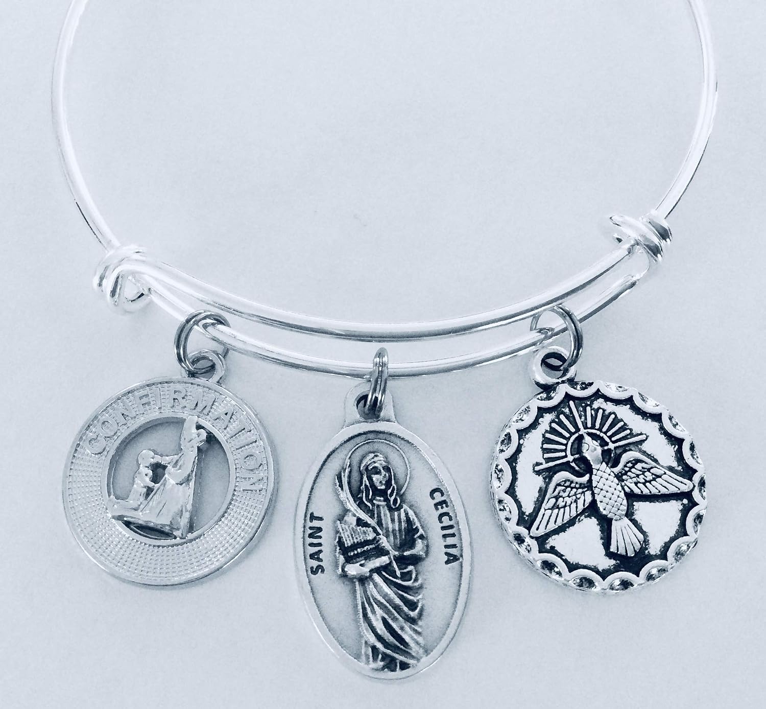 Amazon.com: Confirmation Saint Cecilia Expandable Charm Bracelet Silver ...
