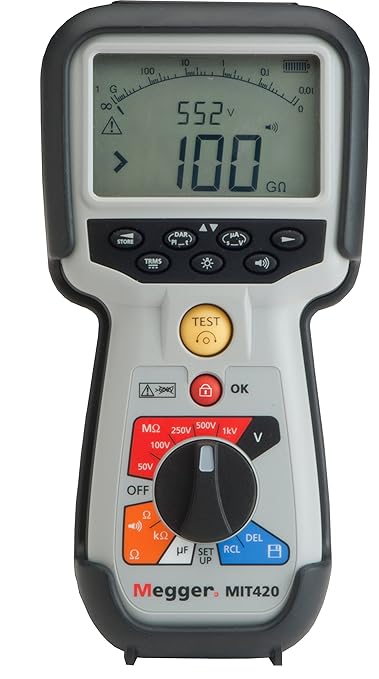 Megger MIT420-ENCAL Insulation Tester, 200 Gigaohms Resistance, 50V ...