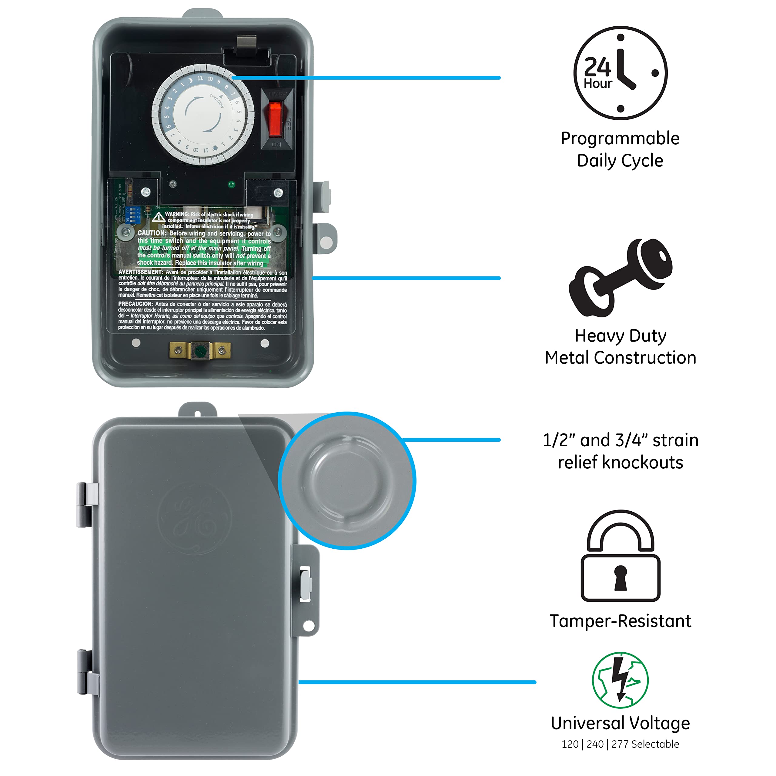 GE 24-hour Mechanical Pool Timer Switch, Timers For 2HP 40A Load ...