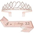 Amazon.com: CIEHER 22nd Birthday Sash and Tiara Rose Gold, 22nd Birthday Decorations for Women ...