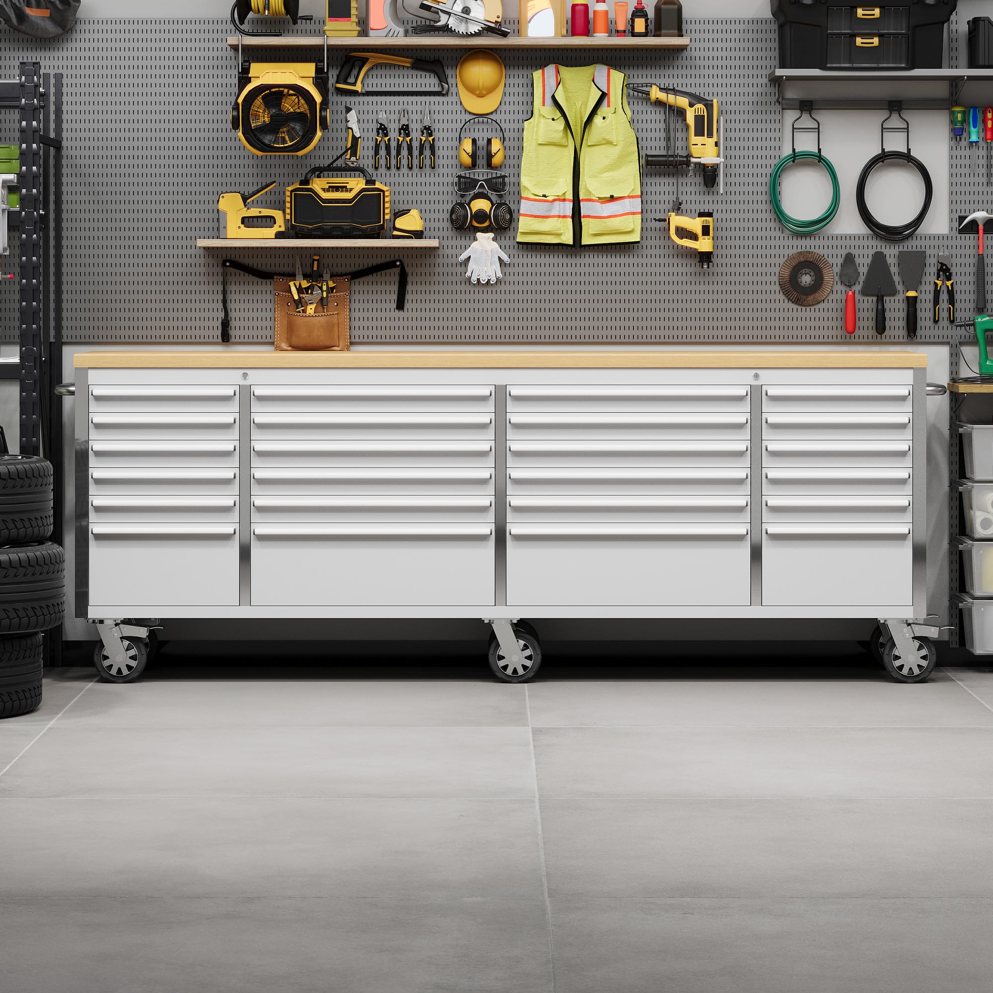 96 Inch Tool Chest, 24 Drawers, Lockable Mobile Storage Cabinet ...