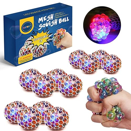 ZGWJ 12 Pack Anti-Stress Ball LED Mesh Squeeze Ball Toys Home and ...