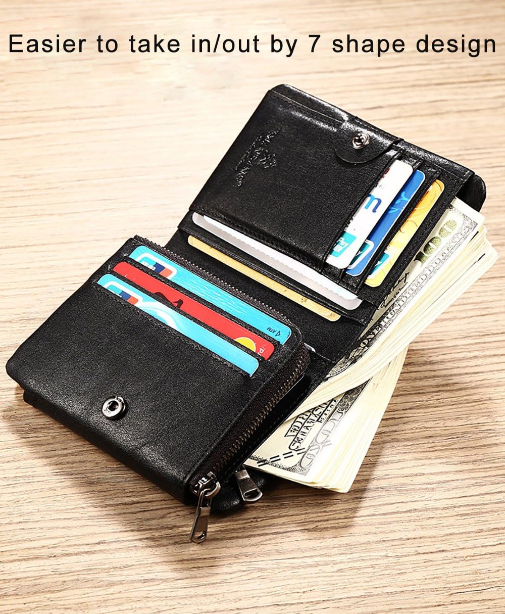 RFID Leather Trifold Extra Capacity Zipper Coin Pocket Wallet For Men ...