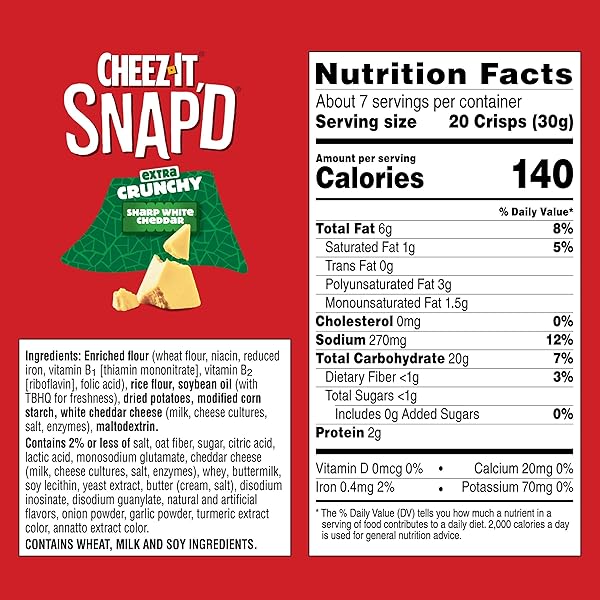 CHEEZ-IT SNAP'D CHEESE CRACKER CHIPS, THIN CRISPS, EXTRA CRUNCHY, SHARP ...