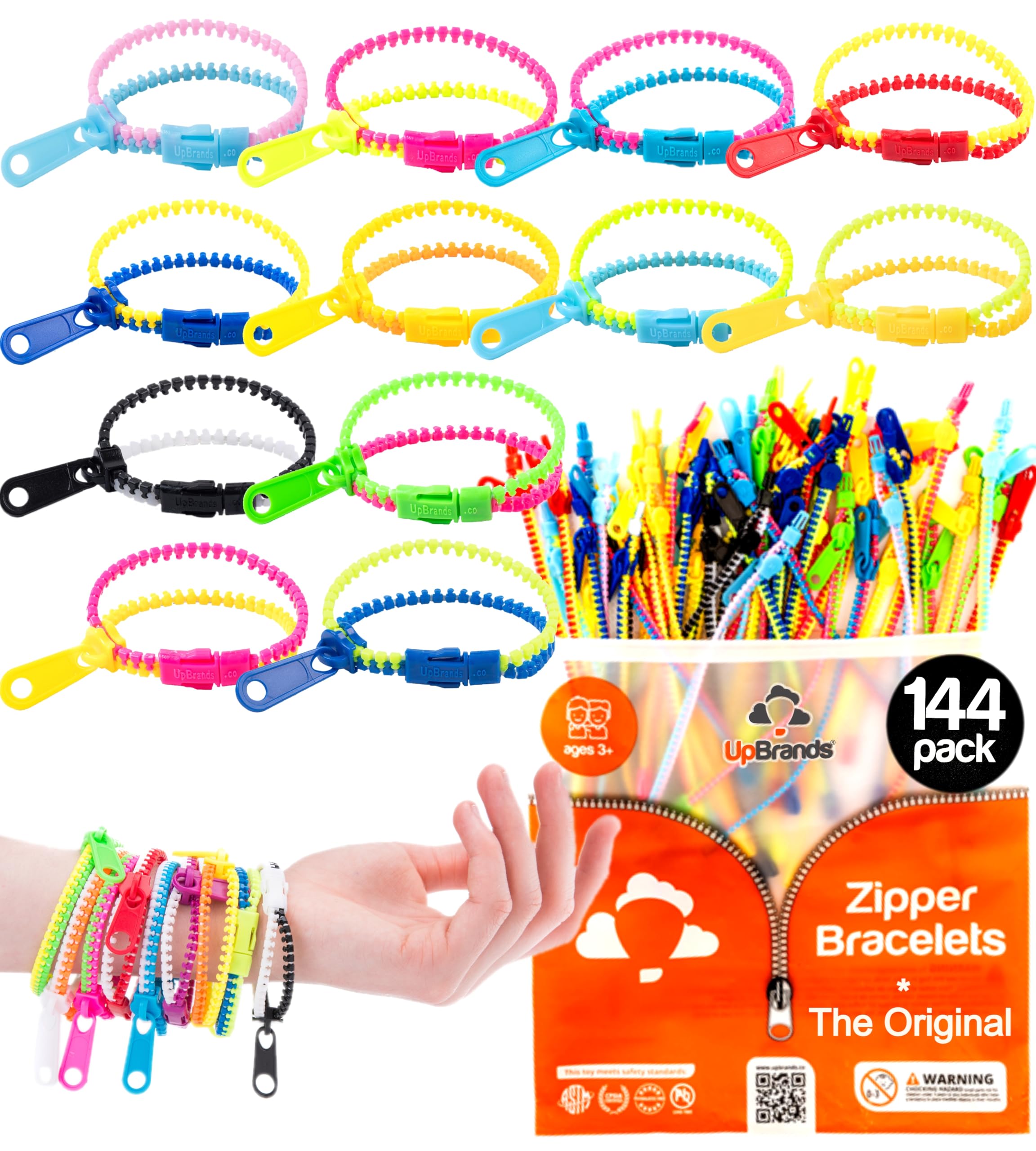 UpBrands 144 Fidget Toys Party Favors for Kids, Friendship Zipper ...