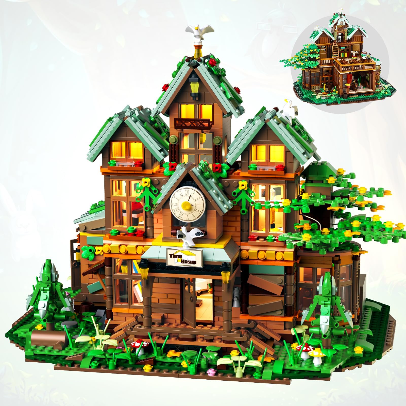 HSANHE Time House Cabin Building Set with LED Light, 2198 PCS Wood ...