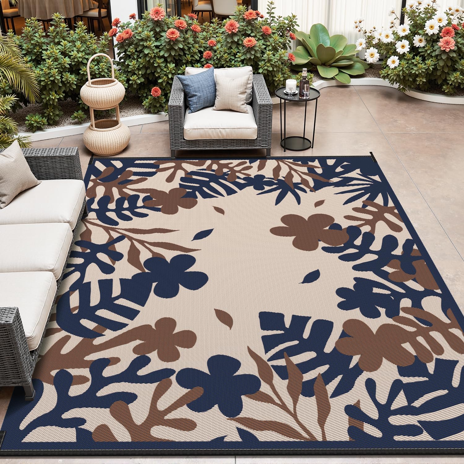 MontVoo Outdoor Rug Carpet Waterproof-Patio Rug Mat 5x8 Reversible ...