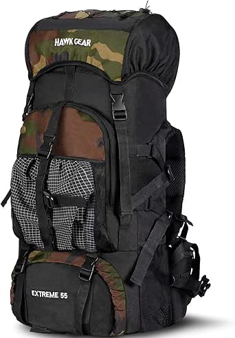 HAWK GEAR Internal Frame Backpack 3400CI/55L Large Capacity with Rain ...