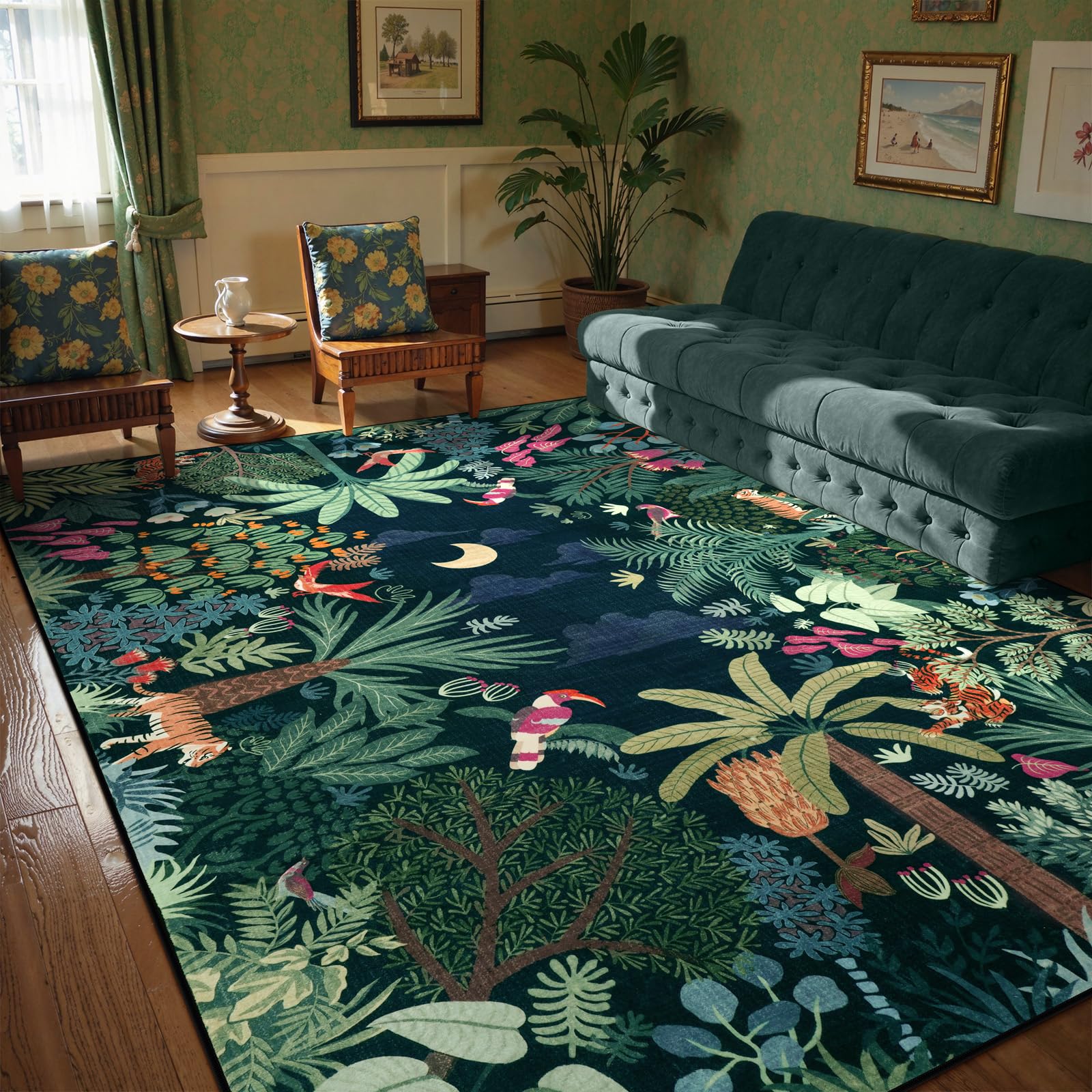 LIVEBOX Washable Jungle Dark Green Rugs 9x12 for Living Room, Stain ...