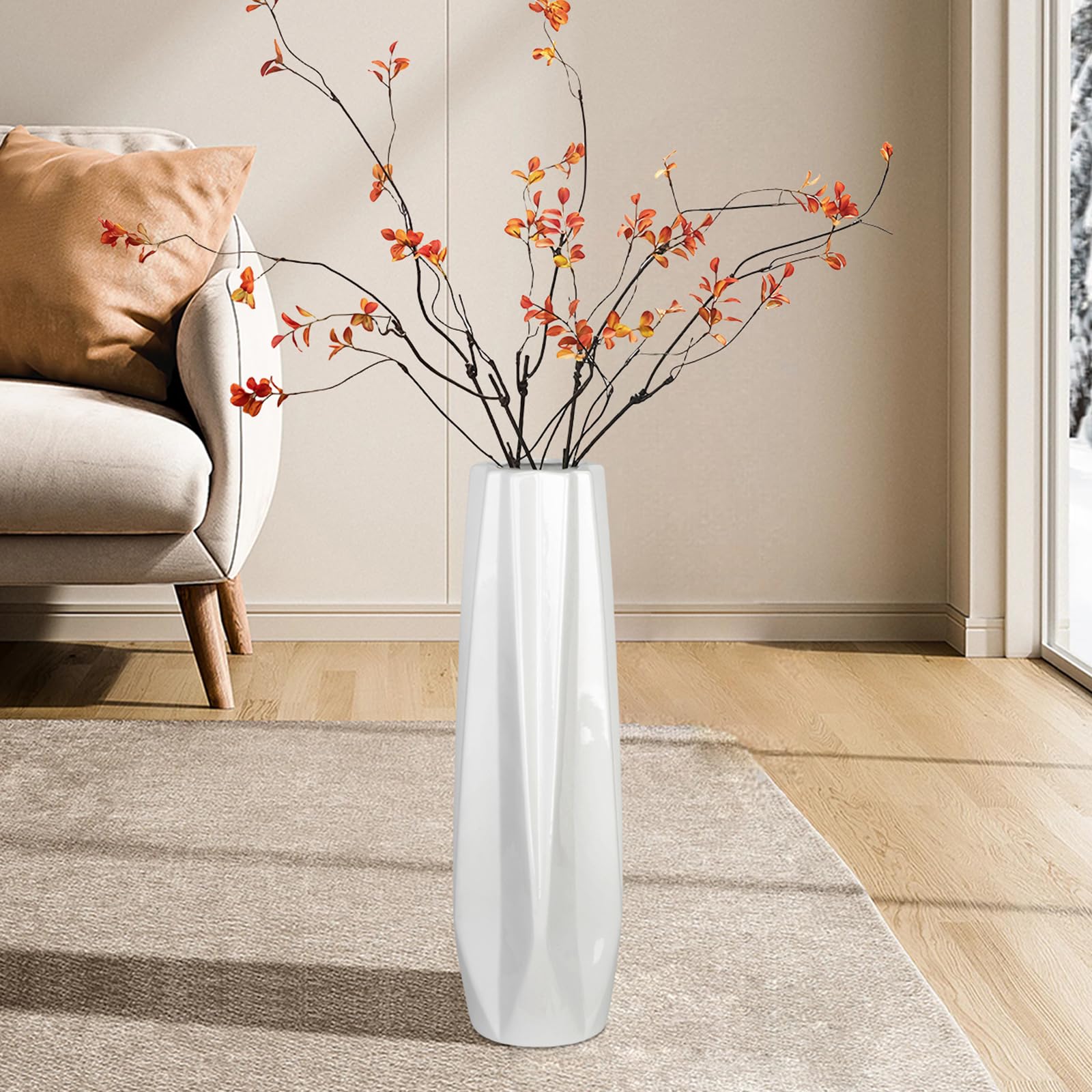 Ceramic Floor Large Vase 17.7 Inches Tall,White Modern Flower Tall ...