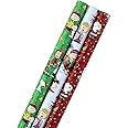 Amazon.com: Hallmark Christmas Peanuts Wrapping Paper with Cut Lines on ...