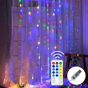 Amazon.com: Dazzle Bright Window Curtain String Lights, 300 LED 9.8ft x ...