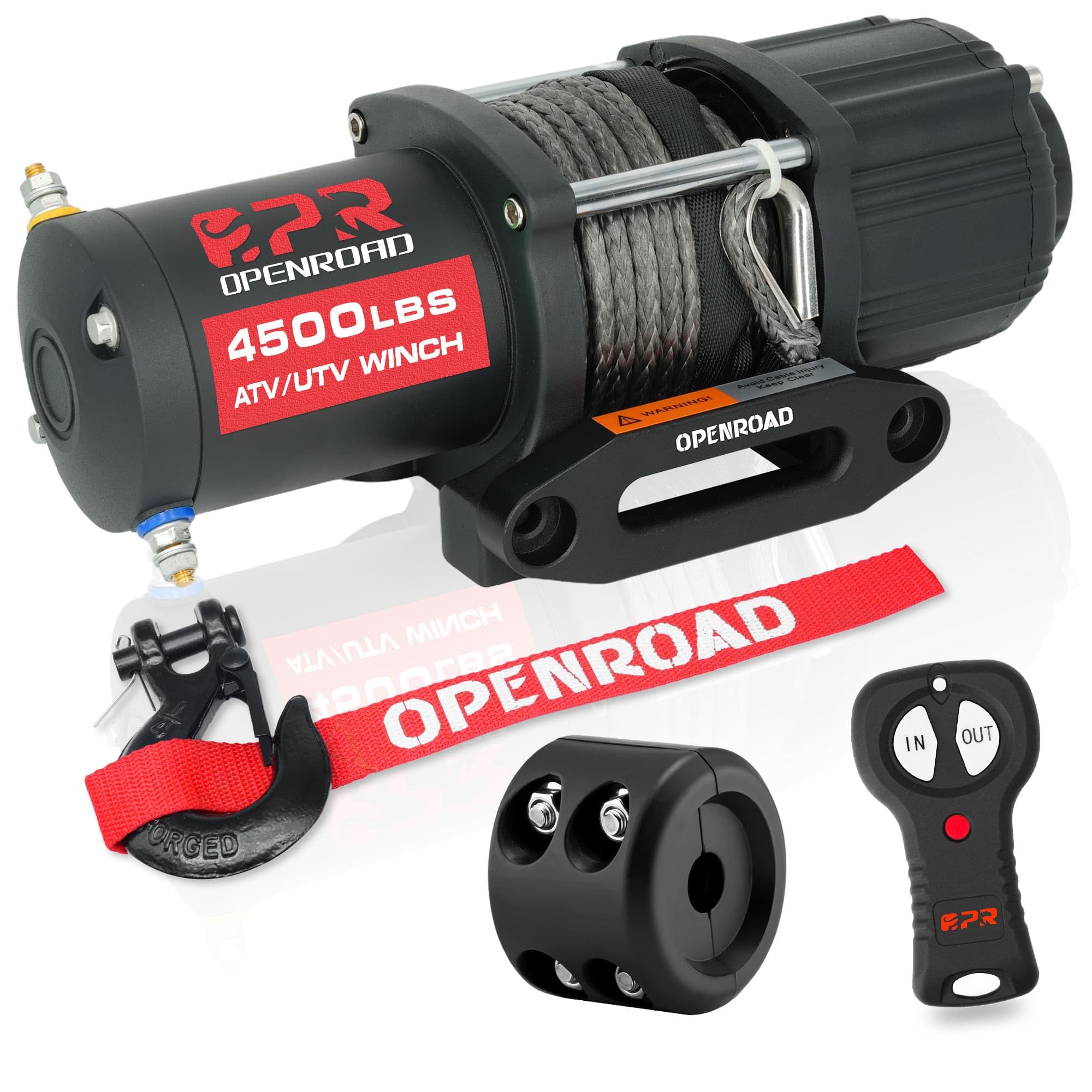 OPENROAD 4500 lb ATV/UTV Winch,Waterproof IP67 Electric Winch with 1/4"×50' Synthetic Rope ...