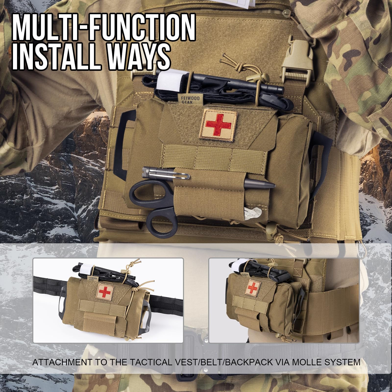Tactical IFAK Pouch, FEIWOOD GEAR Rapid Tear-Away First Aid Kit Two ...