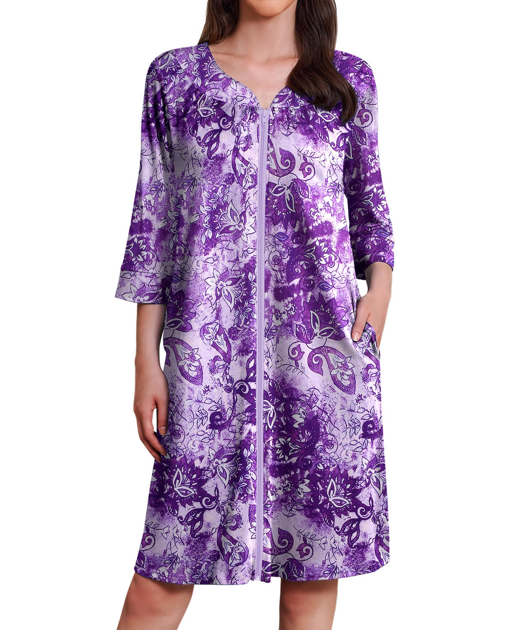 Ekouaer Robes for Women 3/4 Sleeves Housecoat Lightweight Sleepwear ...