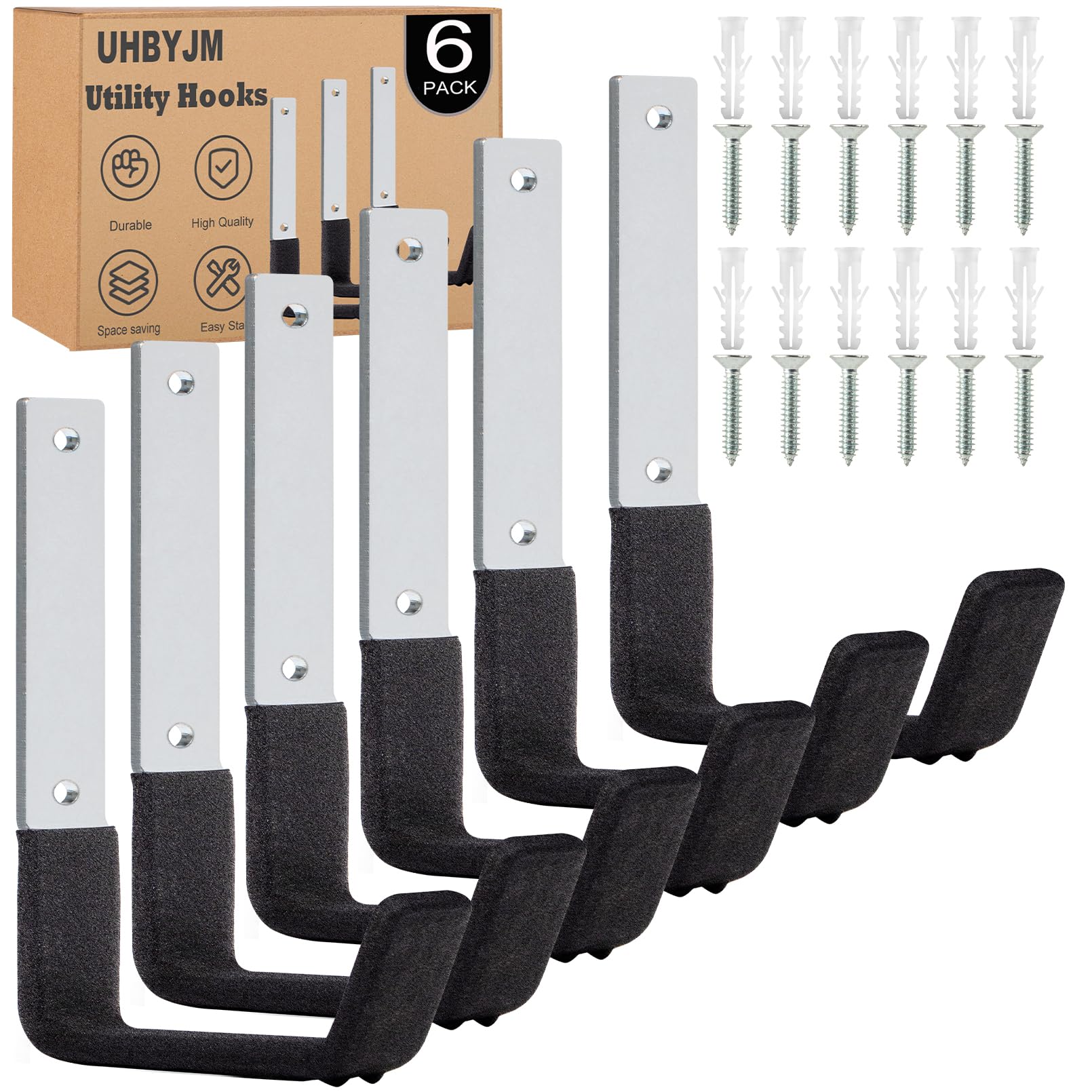 UHBYJM Utility Hooks Heavy Duty,6 Pack Steel Garage Hooks,Utility Hooks Wall Mount for Garage ...