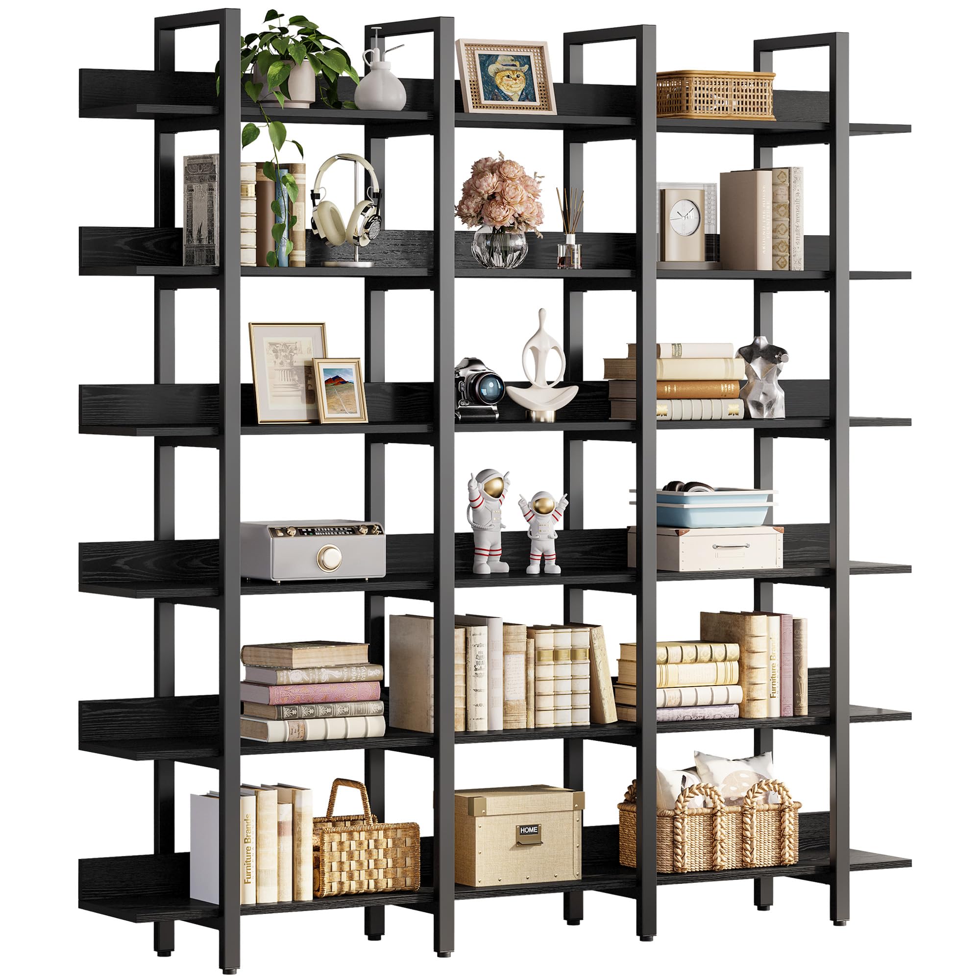 IRONCK Bookcase and Bookshelves Triple Wide 6 Tiers Large Open Shelves ...