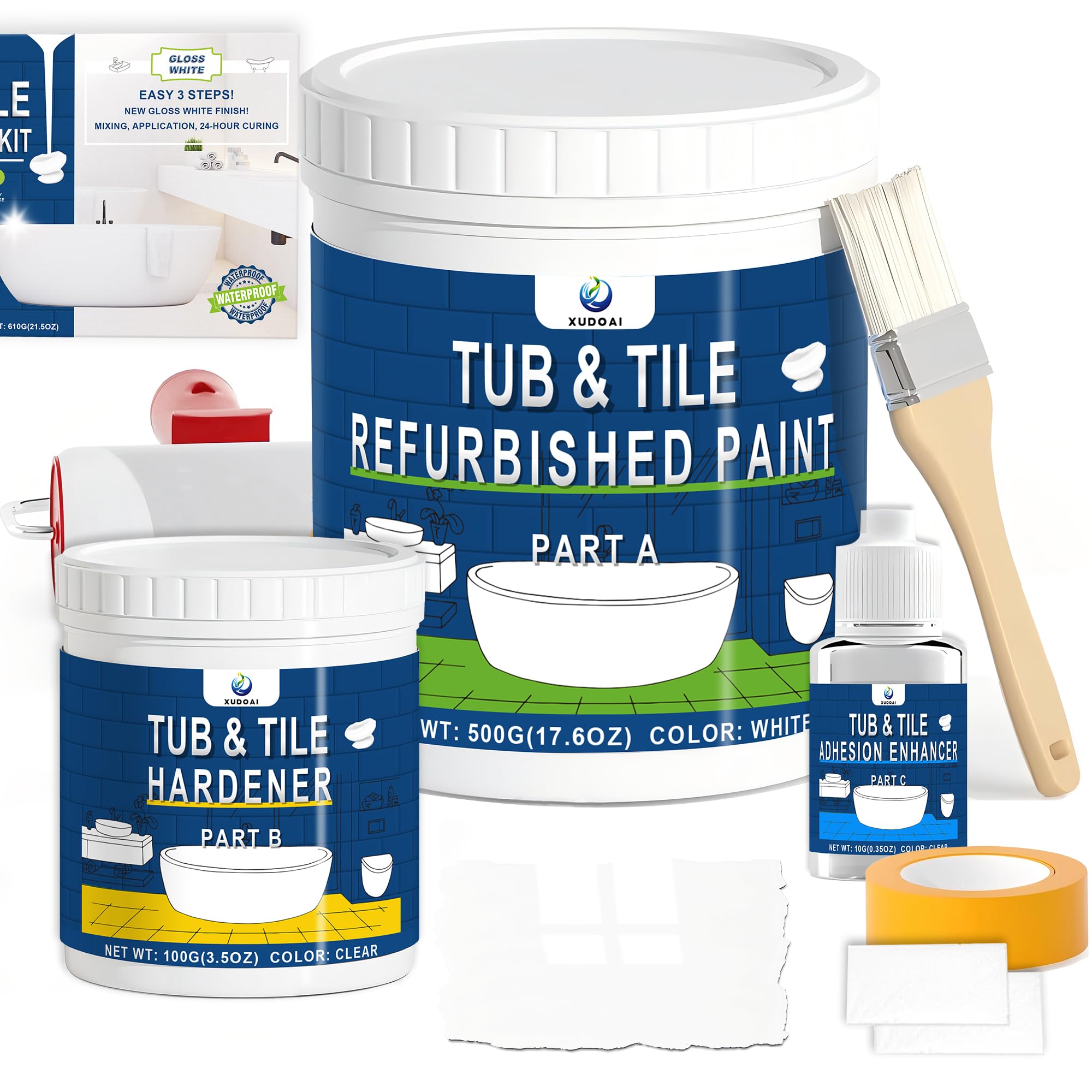 XUDOAI Bathtub Refinishing Kit Gloss White 21.5oz Tub Paint Reglazing ...