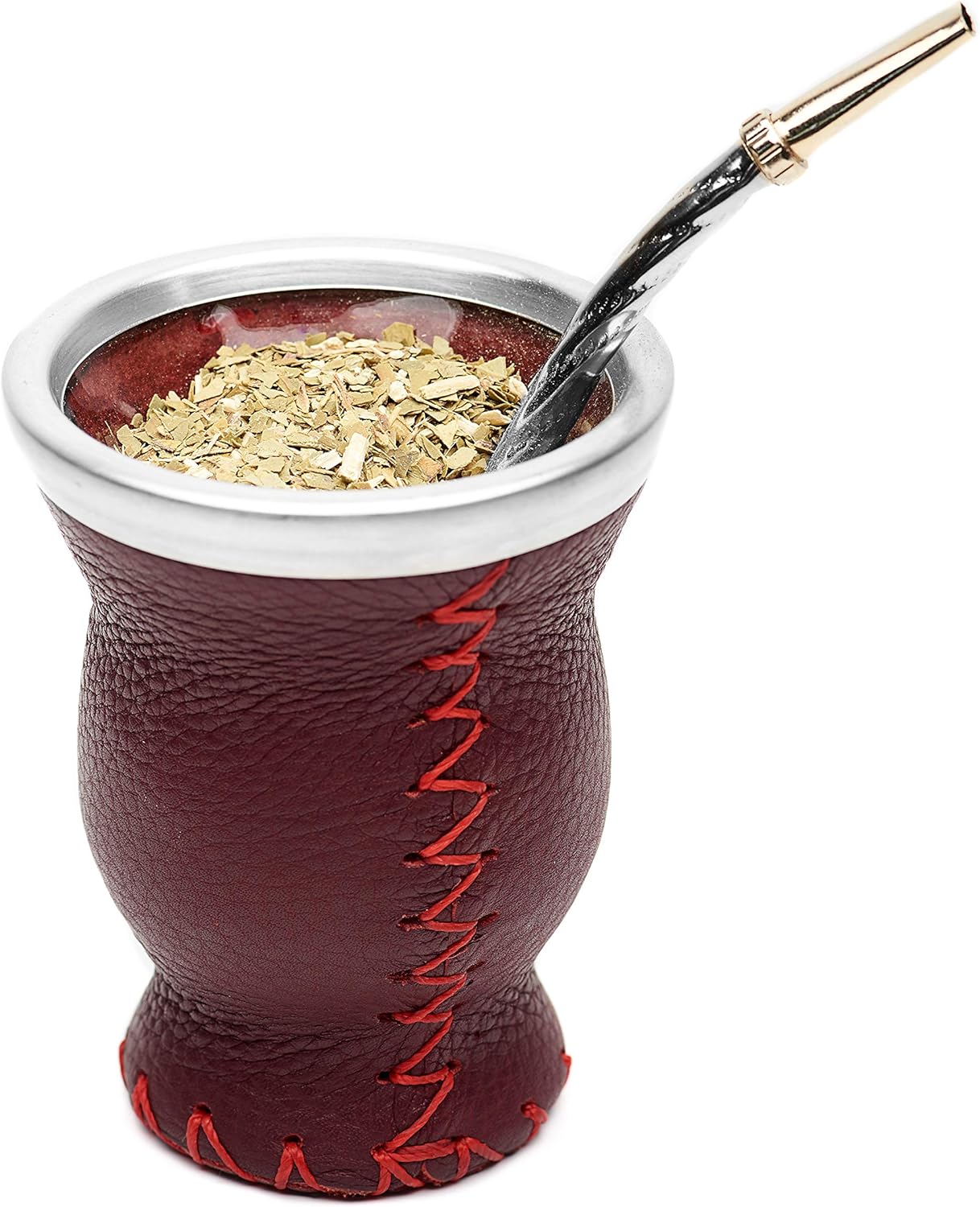 Balibetov Leather & Glass Yerba Mate Gourd set (Mate cup) with Yerba ...