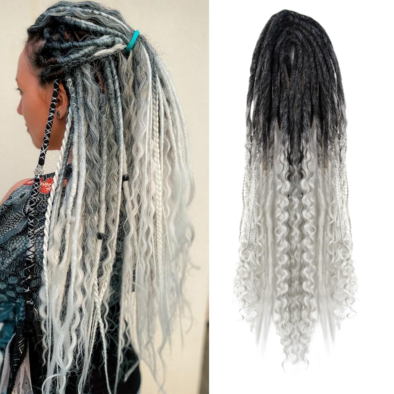 DE Dreadlock Extensions 24 Inch, 3 In 1 Mixed DE Dreads Hippie Style ...