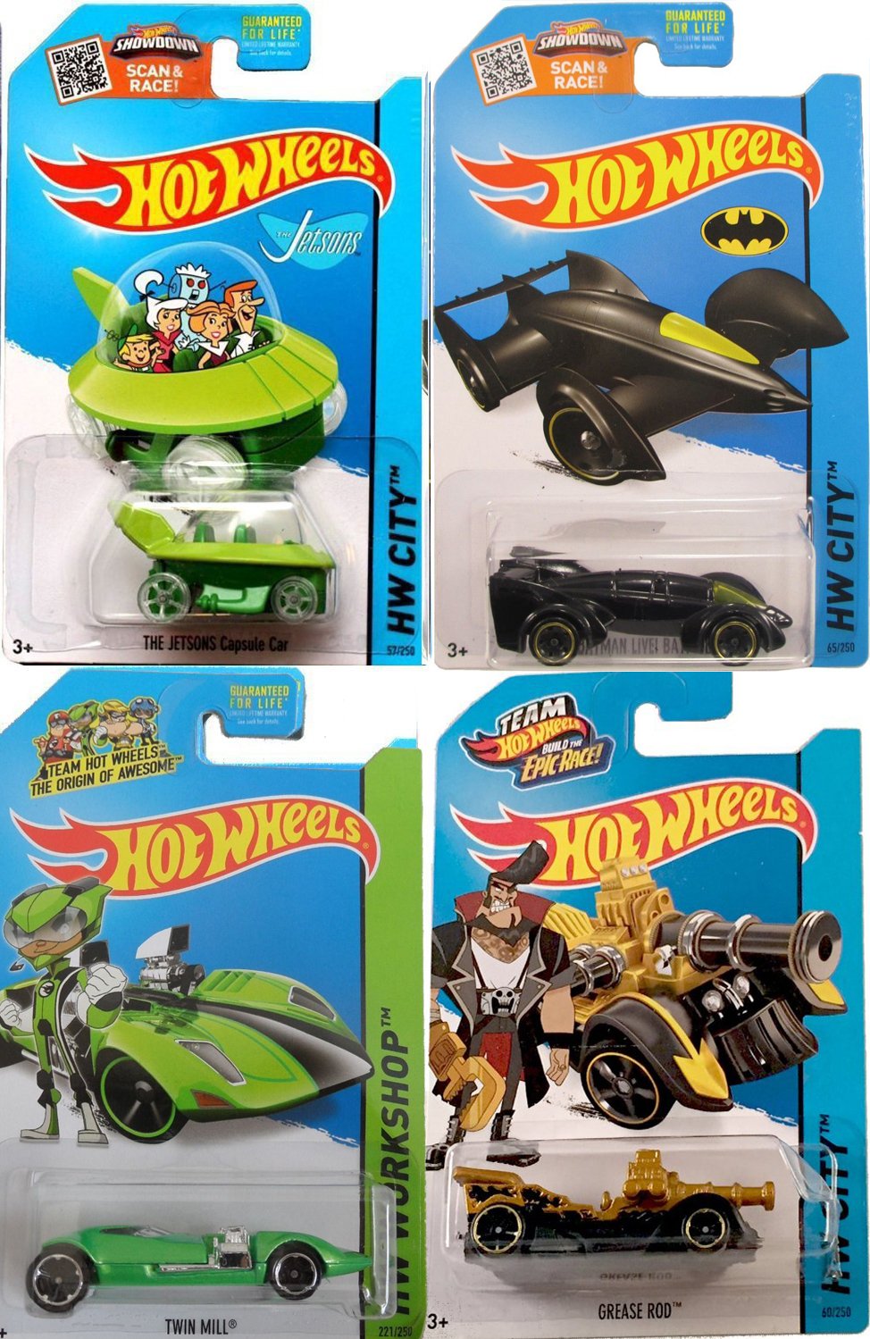 Buy Character Hot Wheels Cars Batman Green Driver, Jetsons & Grease Rod ...