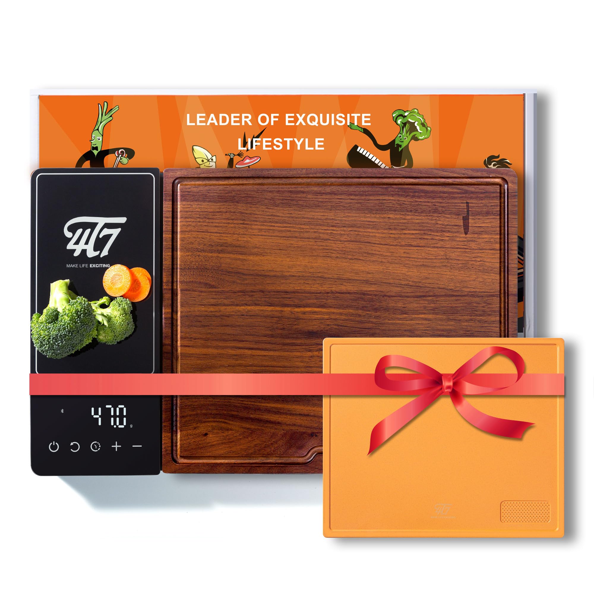 4T7 Smart Cutting Board, Smart Meal Prep System Set, Walnut Wood and Wheat Straw Chopping Boards ...