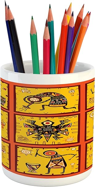 Amazon.com : Ambesonne Orange Pencil Pen Holder, Patterns Aboriginal ...