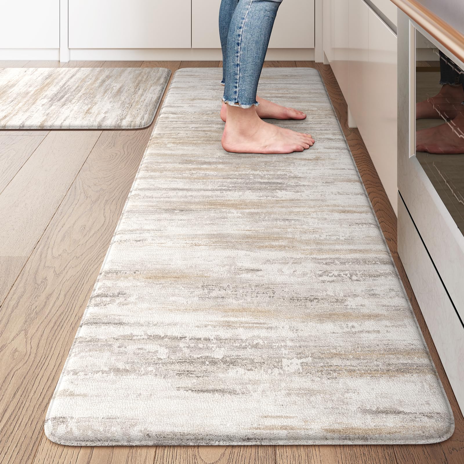 KIMODE Kitchen Mats Cushioned Anti Fatigue, Abstract Kitchen Rugs Sets ...