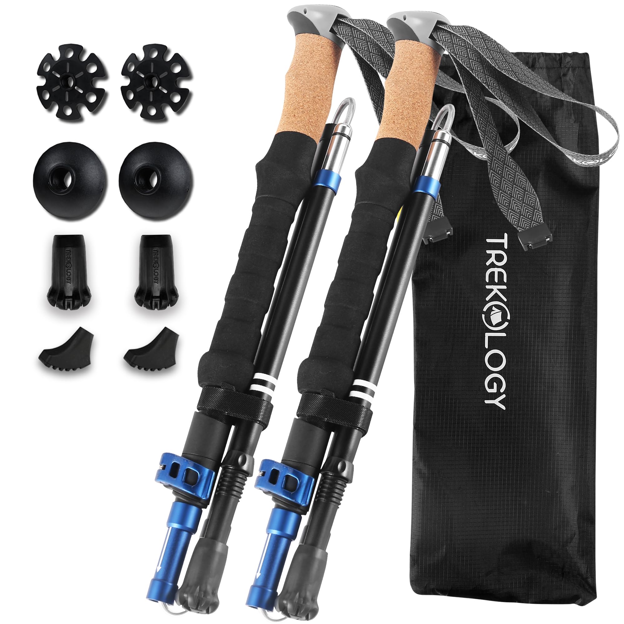 TREKOLOGY Trek-Z Cork Grip Trekking Poles – Lightweight Folding Hiking ...