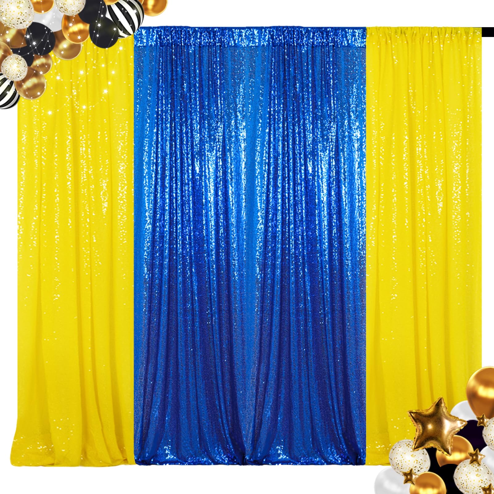 ShinyBeauty Sequin Backdrop Yellow and Royal Blue Backdrop Set of 4 ...