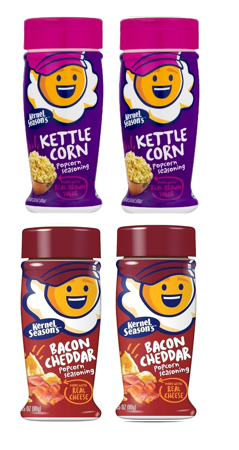 Kernel Seasons 4 Pack Seasoning Kit (2 Bacon Cheddar & 2 Kettle Corn)