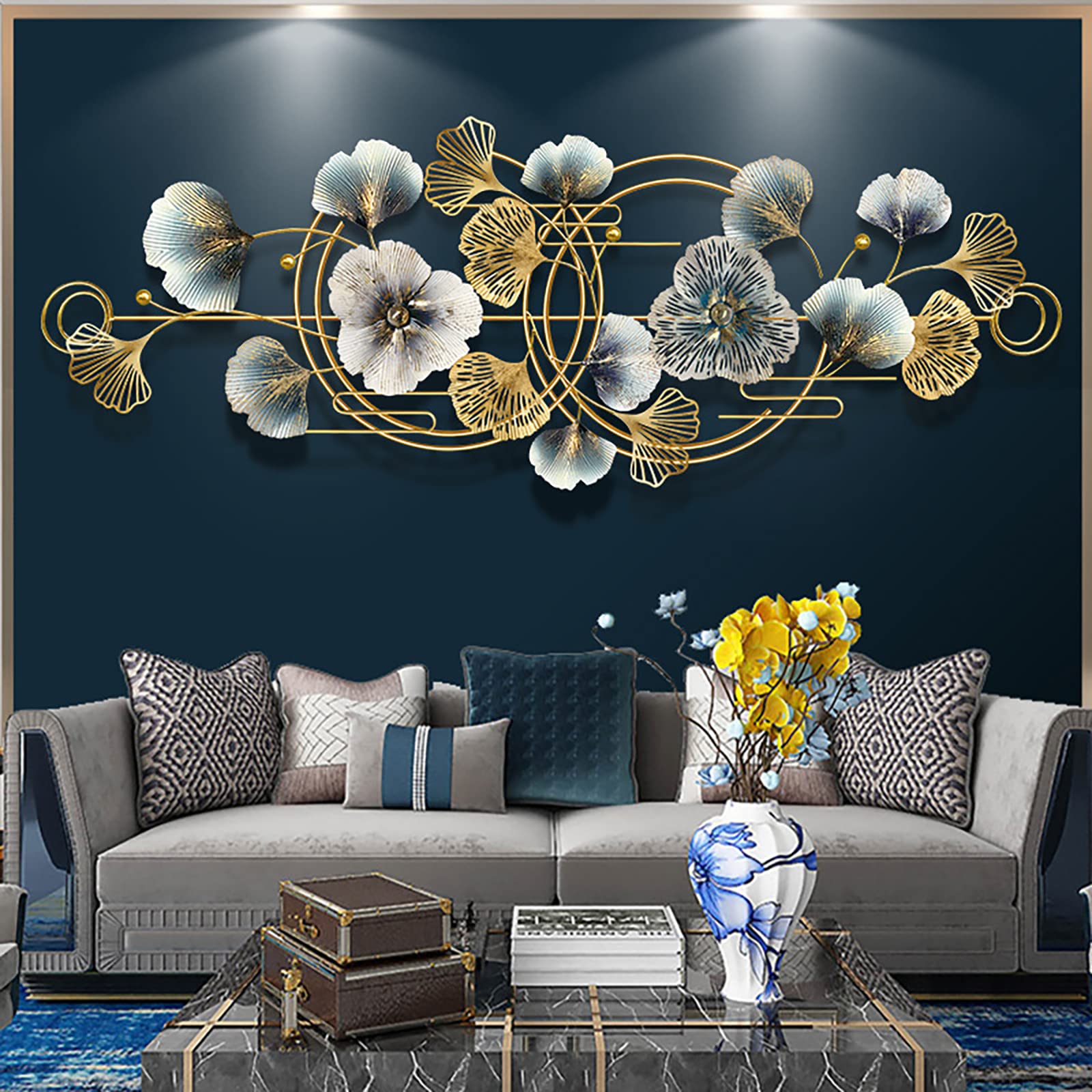 ZONEWD Metal Wall Art Decor,53.5 * 26" 3D Ginkgo Leaf Metal Wall Decor ...