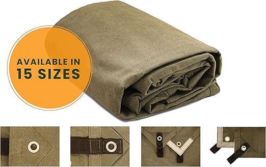 Canvas Tarp Heavy Duty Waterproof 18 oz. Mold & UV Resistant with ...