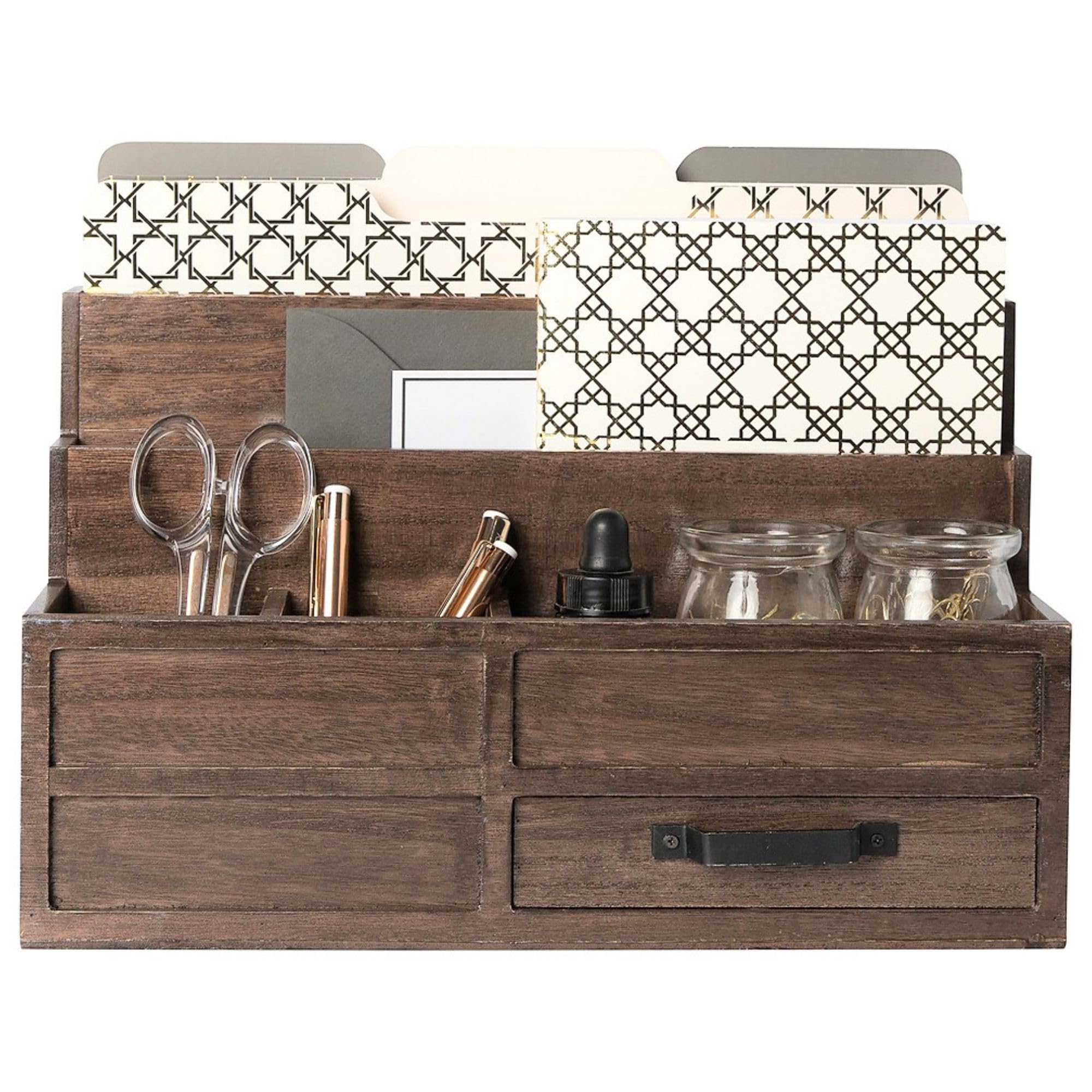 Mua BLU MONACO Brown Wood Mail Organizer with Drawer and Pen Holder ...