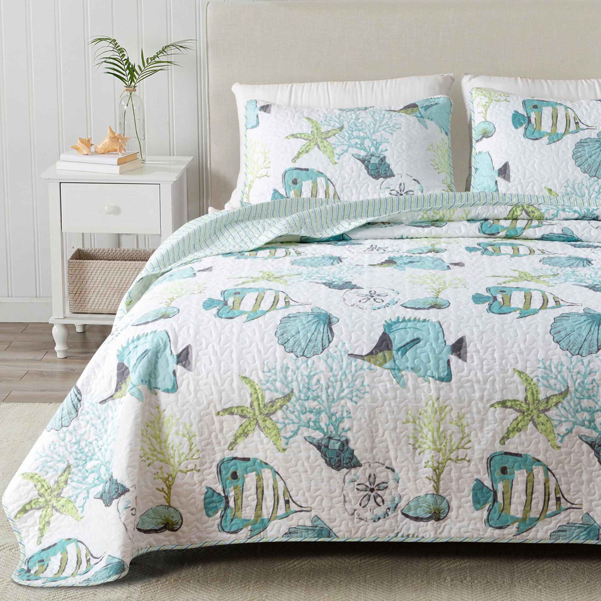 King Coastal Quilt Bedding Set, Summer Coastal Quilt with Shams, Beach ...