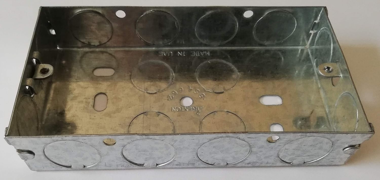 Double Galvanized Metal Back Box 25mm Flush Wall Pattress / 2 Gang ...