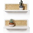 Amazon.com: Maxpeuvon Rattan Floating Shelves, Boho Cane Webbing Wall ...
