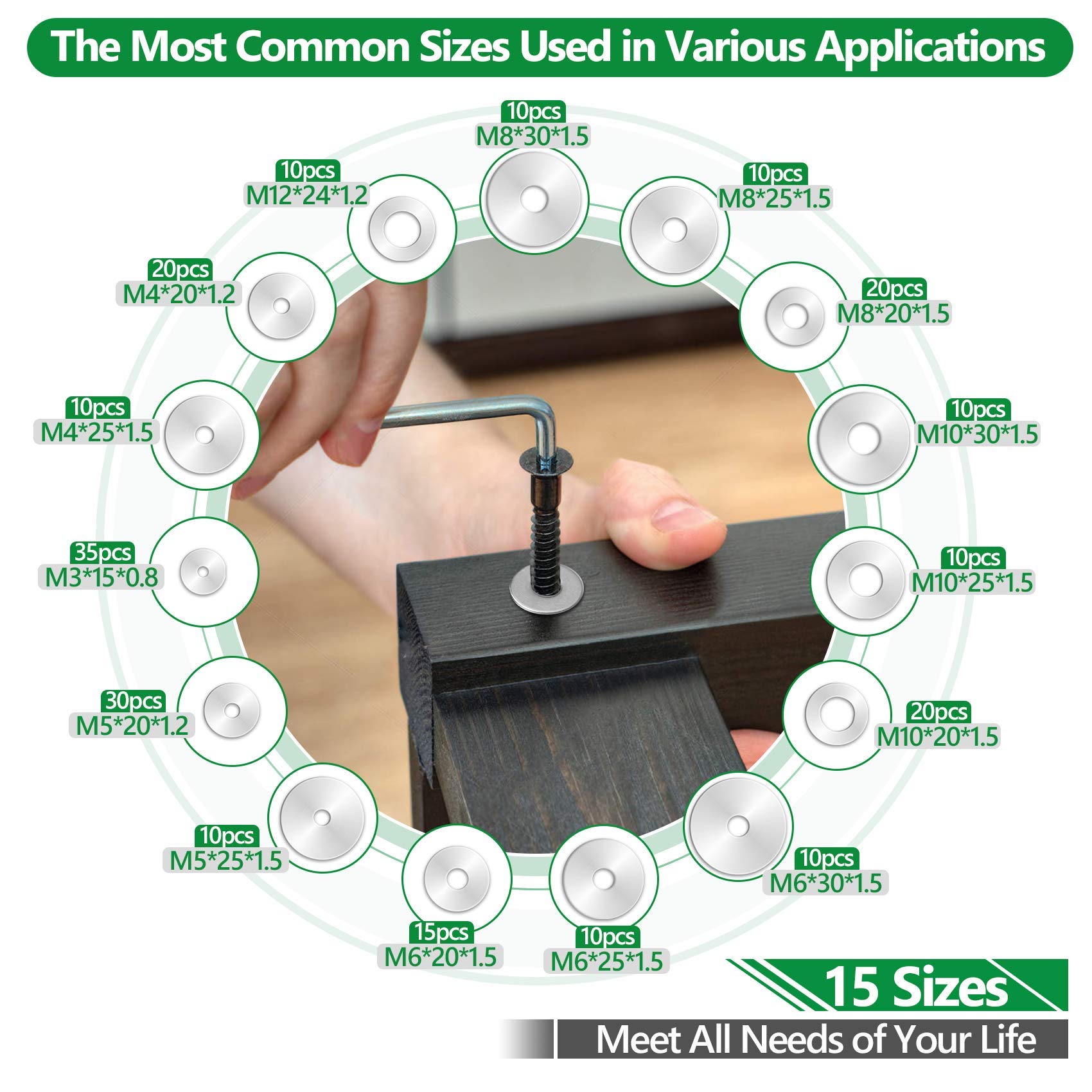 Mua 304 Stainless Steel Large Fender Washers Assortment Kit, 230 Pieces 15 Sizes – M3 M4 M5 M6 ...