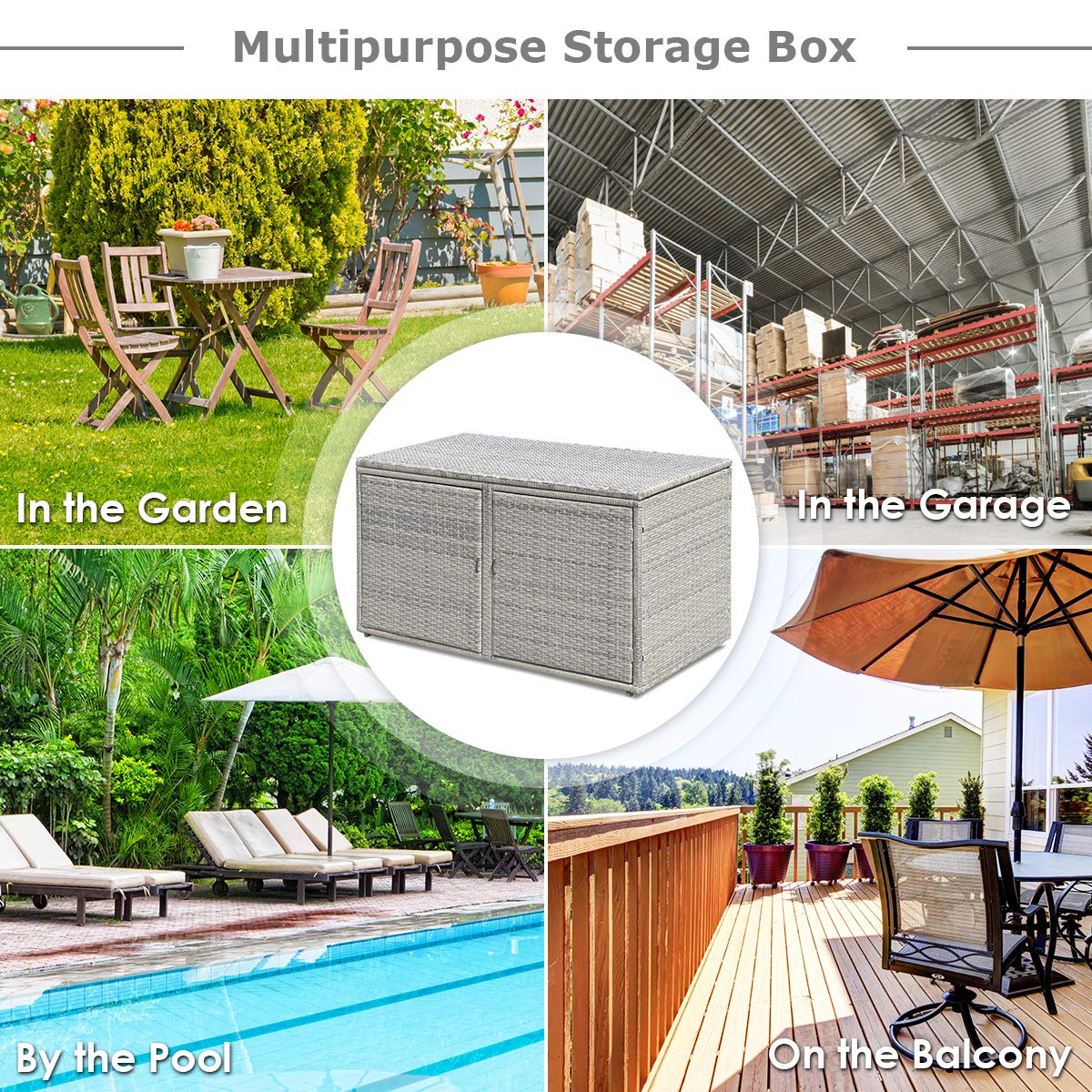 Ideal for Storing Tools Rattan Pool Storage Box with Lid Tangkula ...